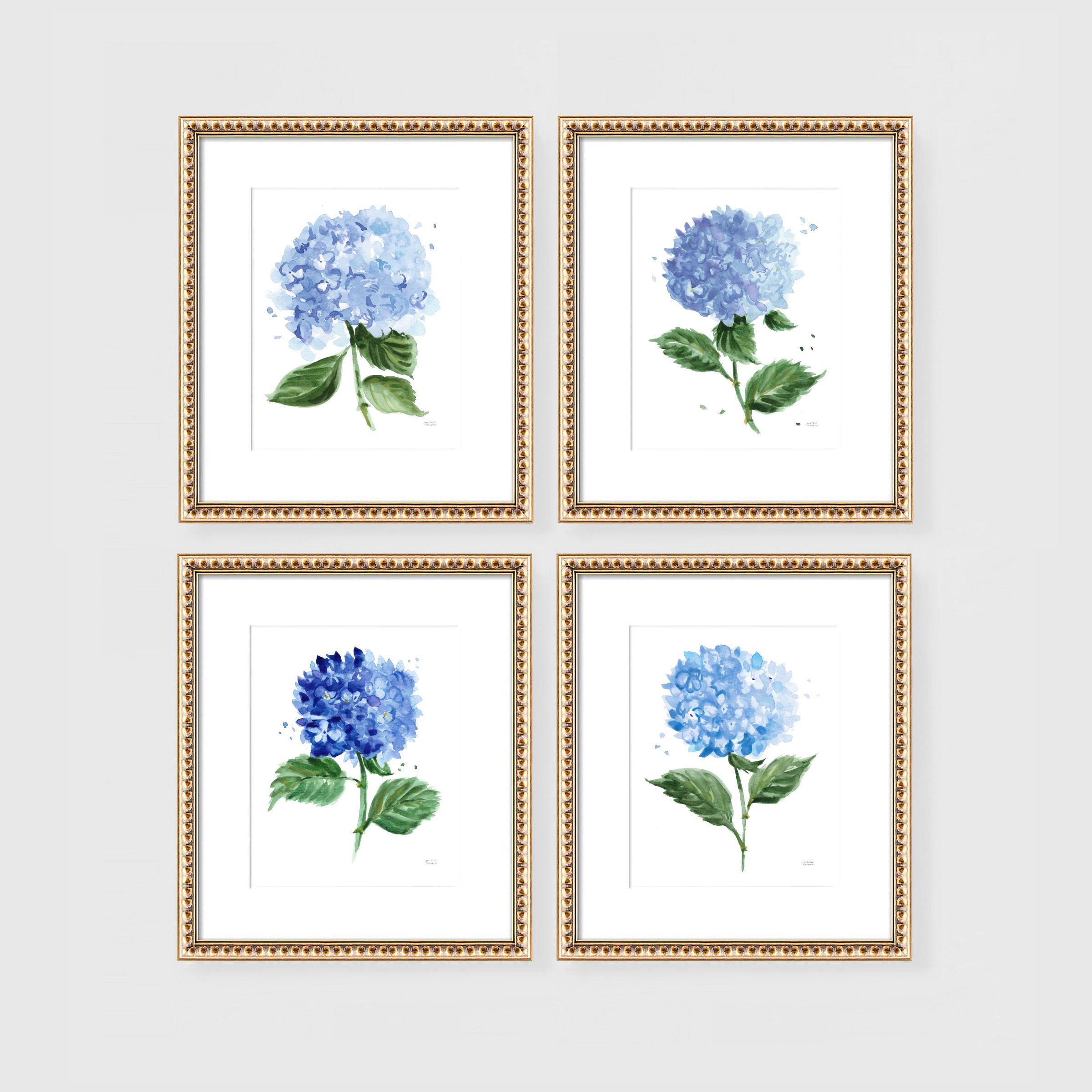 Hydrangea Prints, Cute Watercolor Illustrated Blue Hydrangea Botanical ...