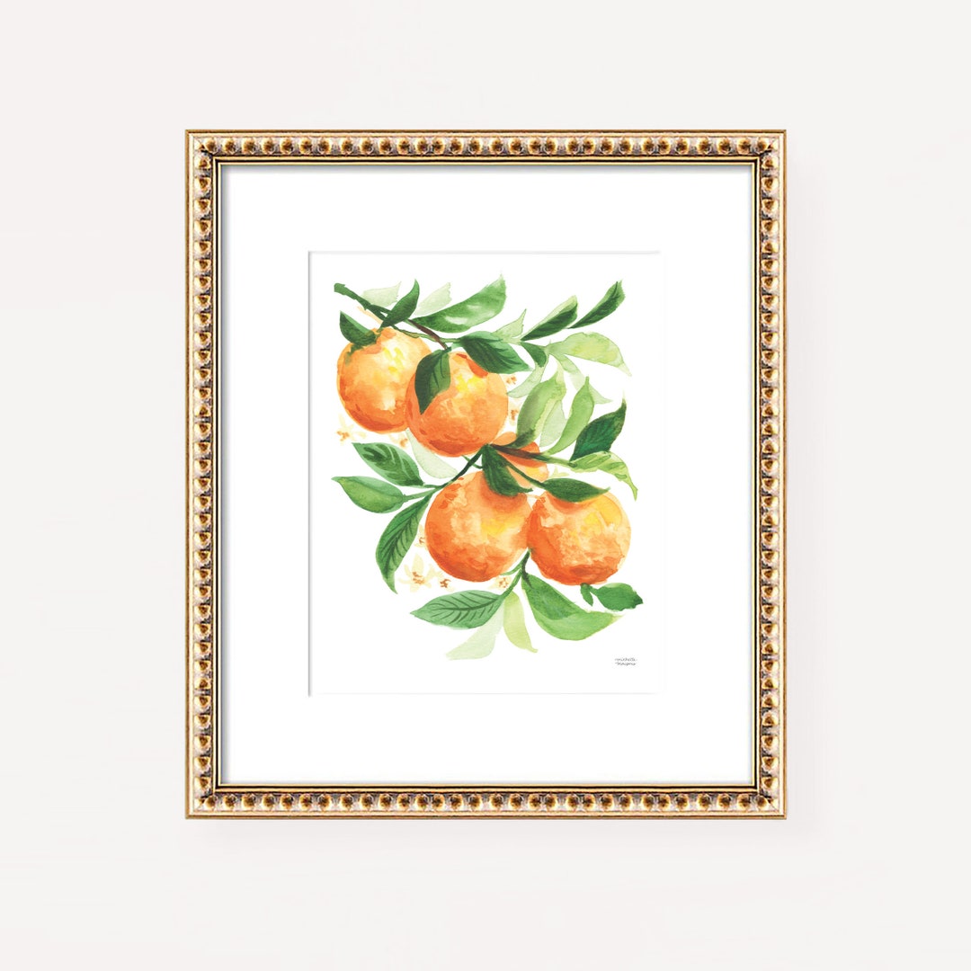 Oranges Watercolor Painting Fruit Artwork Citrus Orange and Green ...