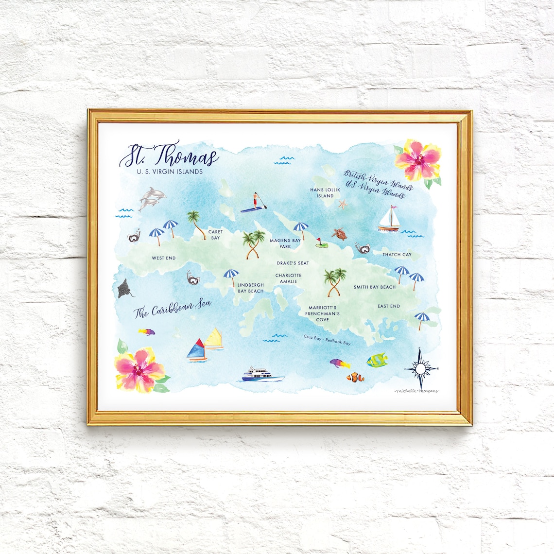St. Thomas Map Print St. Thomas U. S. Virgin Islands Print - Etsy
