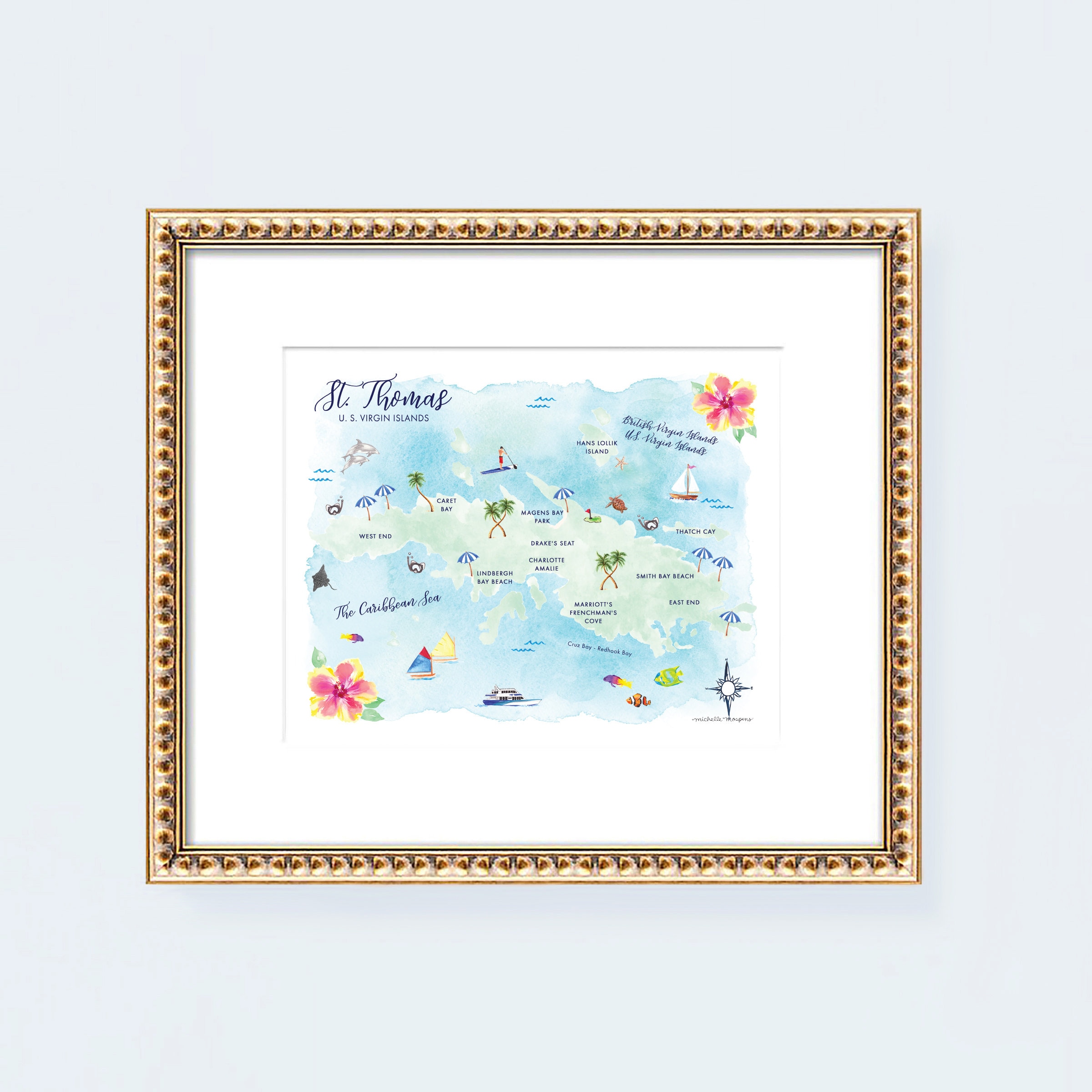St. Thomas Map Print, St. Thomas U. S. Virgin Islands Print, St. Thomas ...