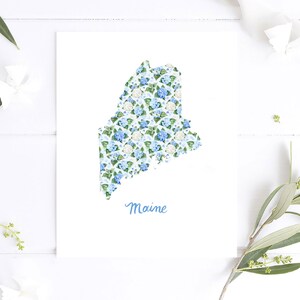 Maine Illustrated Wall Art, Watercolor Maine State Shape With Blue ...