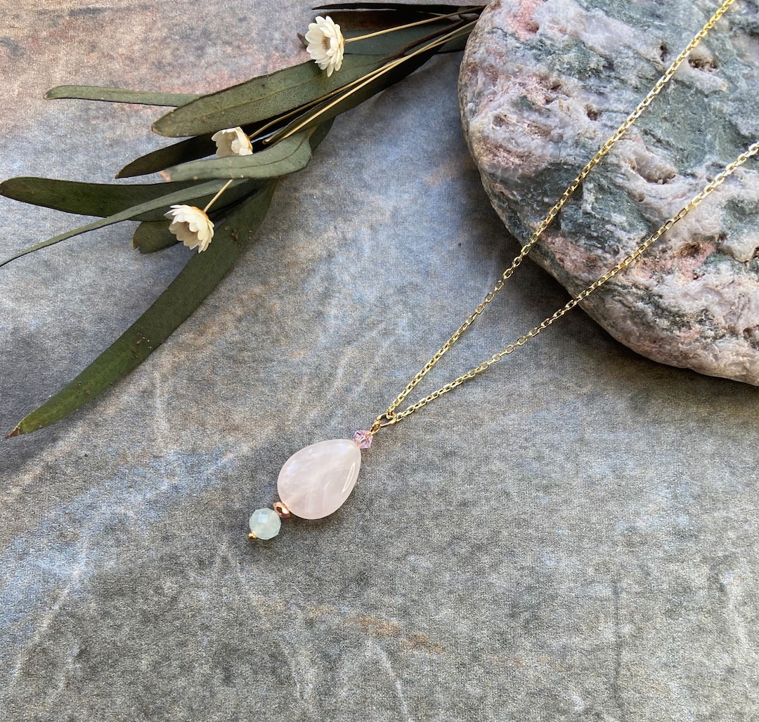 Fertility and Pregnancy Necklace, Rose Quartz Necklace, Aquamarine ...