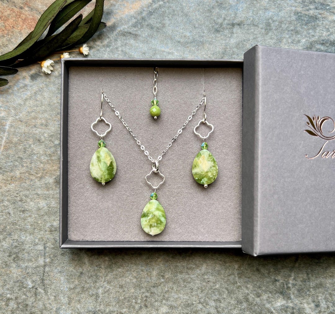 Stunning One of a Kind Jade Jewellery Set, Sterling Silver Jewellery ...