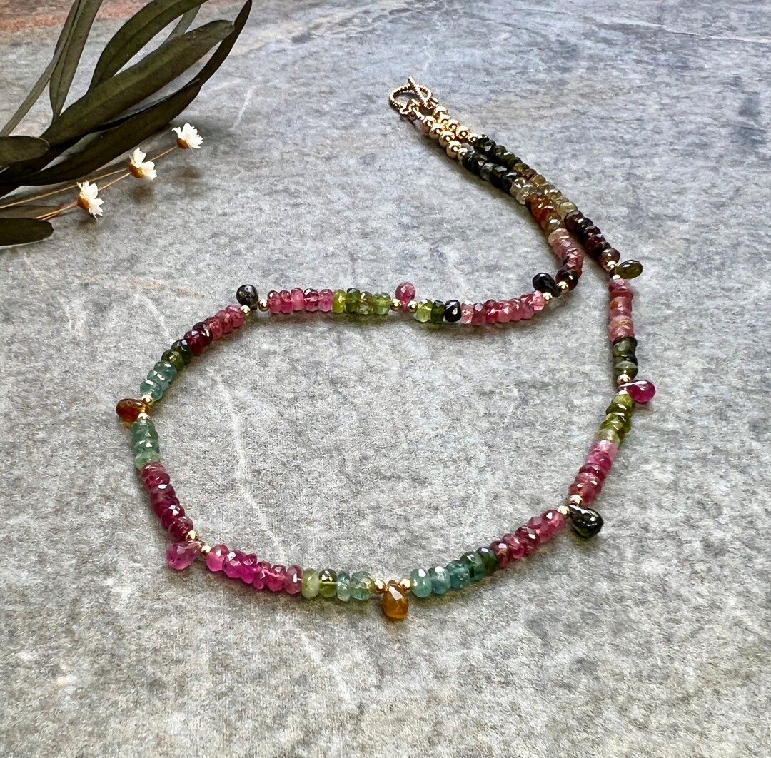 Gorgeous One of a Kind Multicolour Tourmaline Necklace, 14k Gold Filled ...