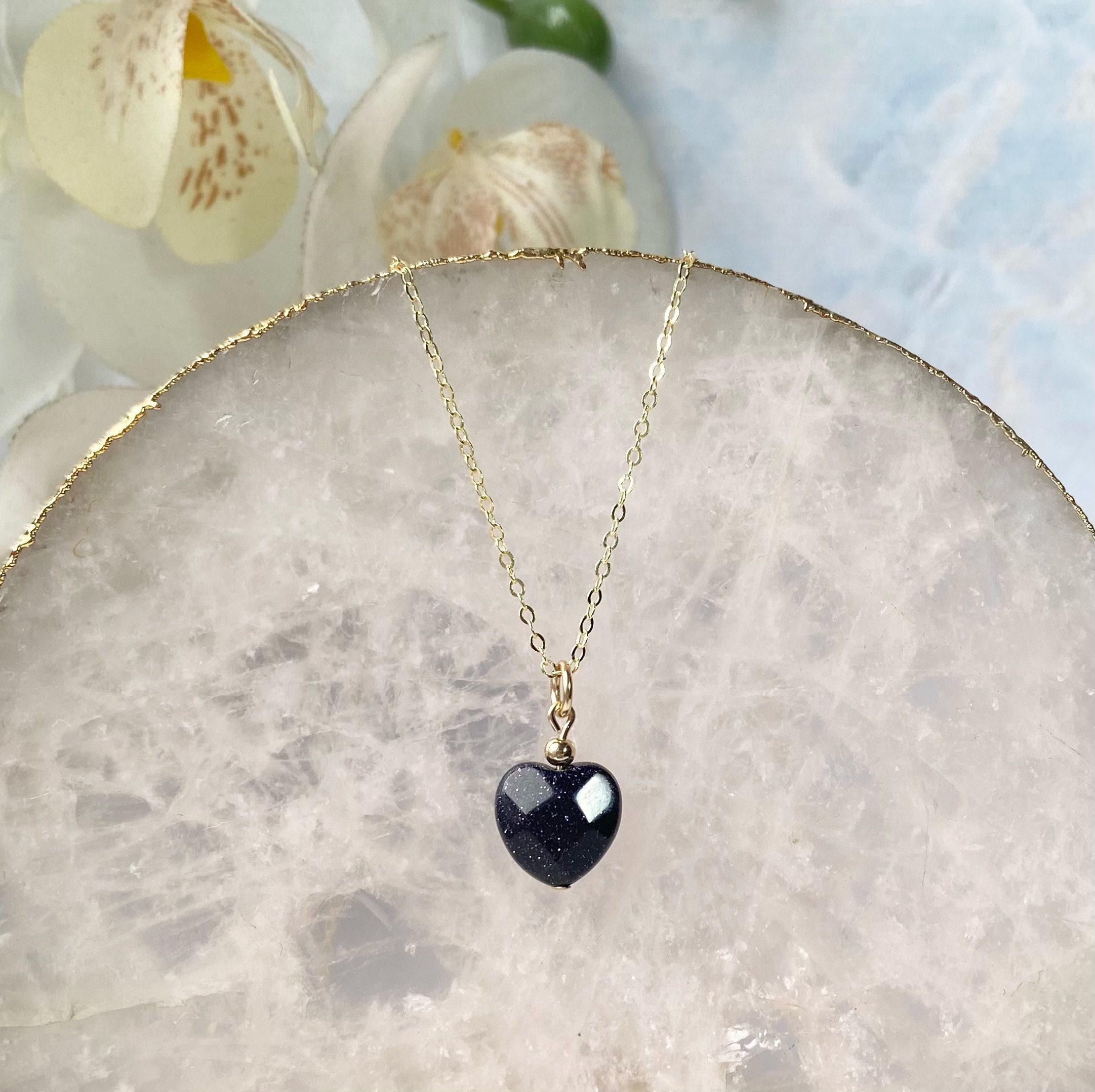 Dainty Blue Sandstone Necklace 18k Gold Vermeil Necklace | Etsy