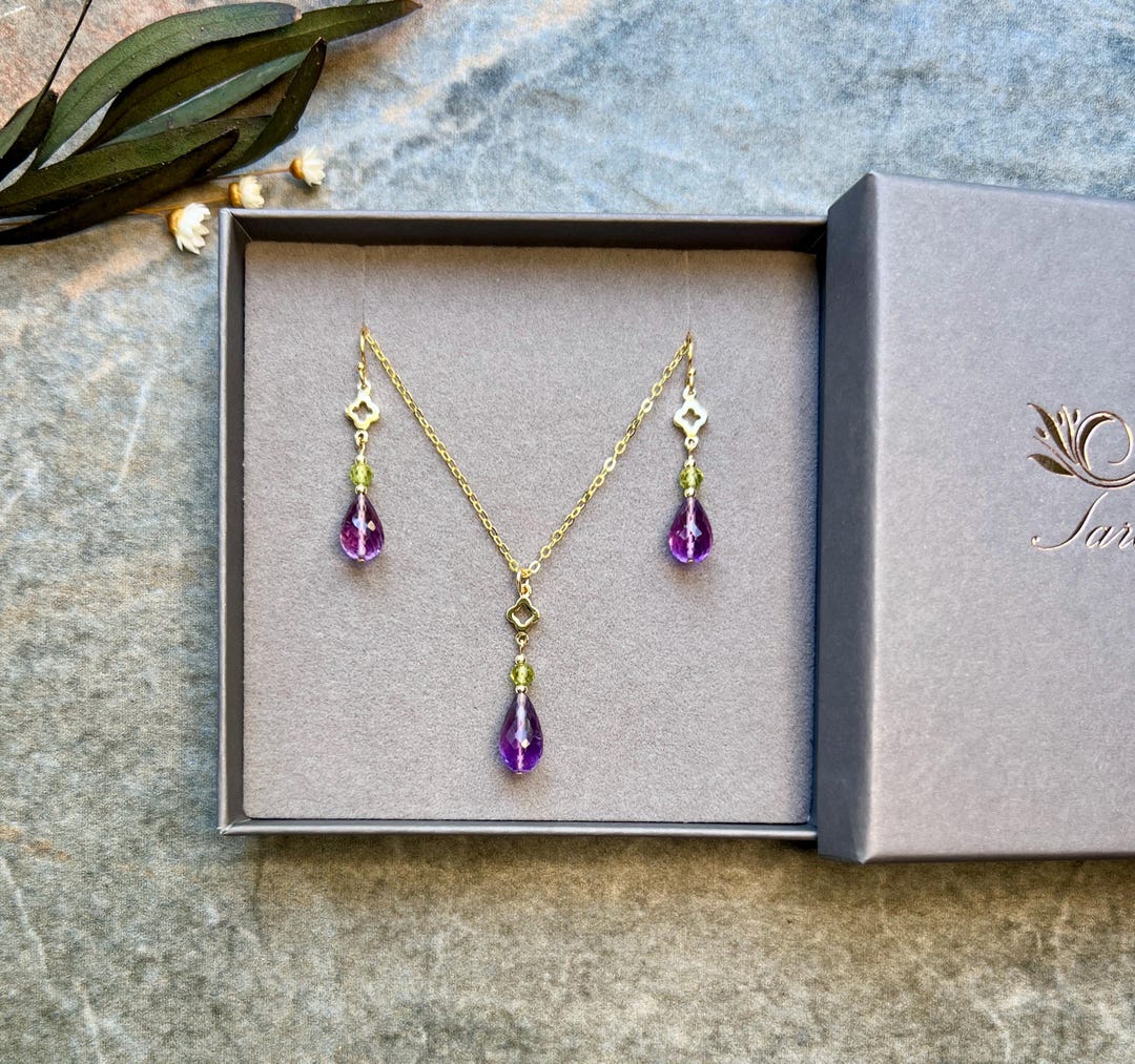 Elegant Amethyst Jewellery Set, 14k Gold Filled Jewellery Set, Amethyst ...