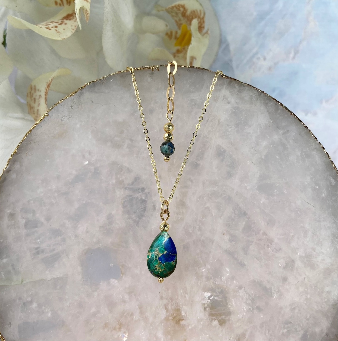Dainty Azurite Copper Necklace, 18k Gold Vermeil Necklace, Gemstone ...