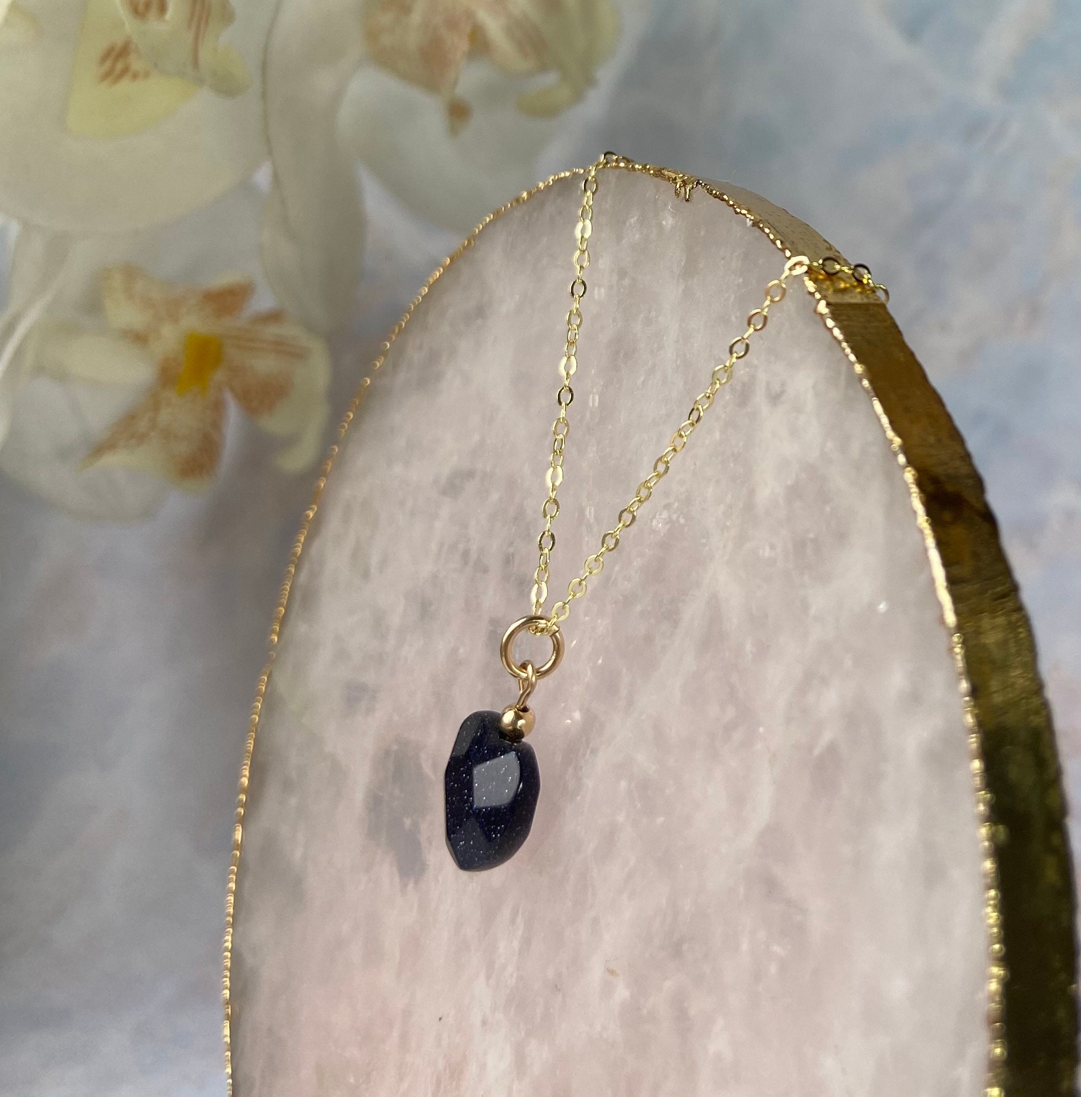 Dainty Blue Sandstone Necklace 18k Gold Vermeil Necklace | Etsy