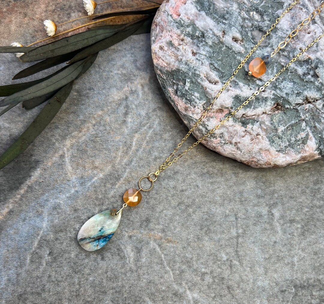 One of a Kind Chrysocolla Necklace, Chrysocolla Necklace, Carnelian ...