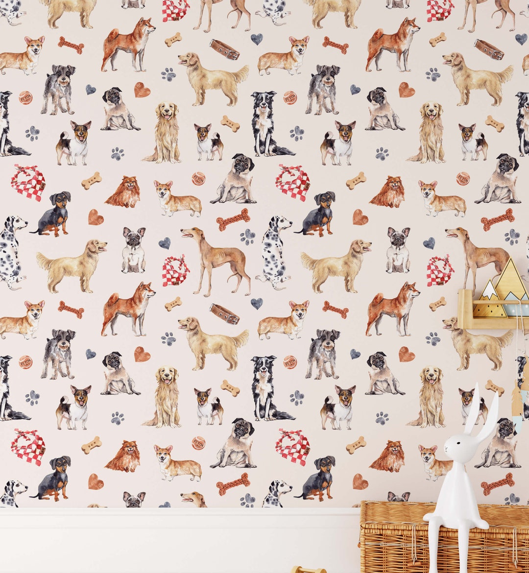 Whimsical Dog Wallpaper, Animal Print Wall Art, Peel and Stick ...