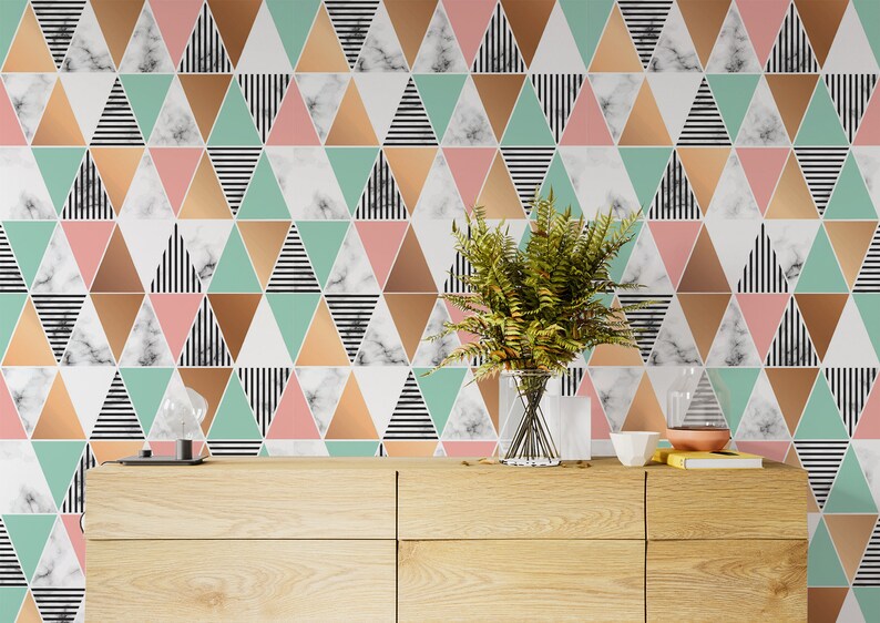 Mod Triangles Wallpaper Mid Century Modern Peel and Stick - Etsy