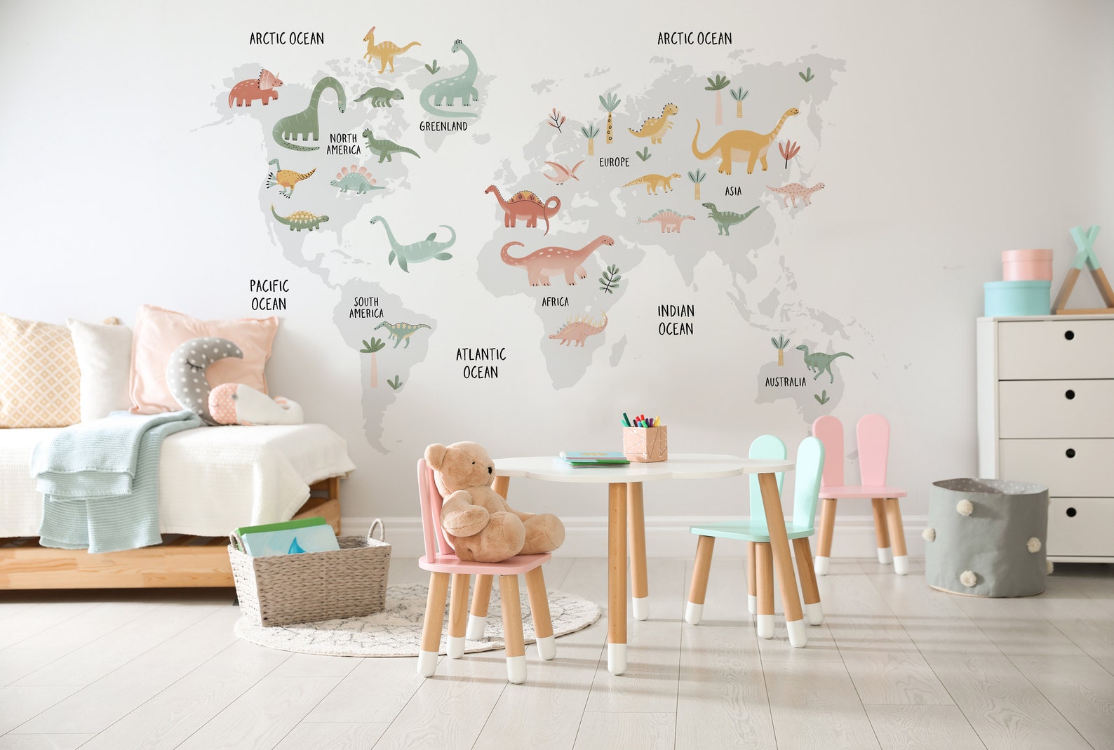 Dinosaur World Map Reusable Peel & Stick Dinosaur Wallpaper | Etsy