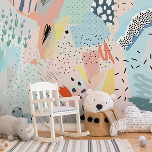 Kids Wall Art Wallpaper Peel & Stick Abstract Colorful Shape Nursery ...