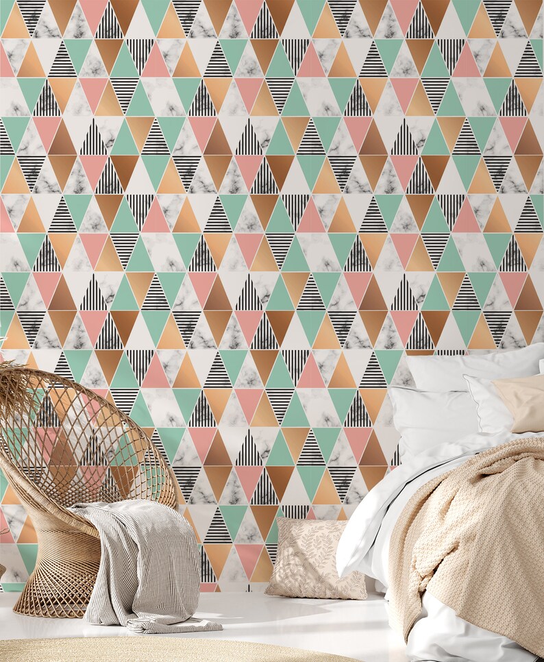 Mod Triangles Wallpaper Mid Century Modern Peel and Stick - Etsy