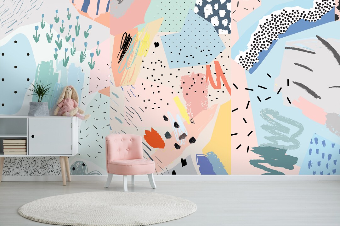 Kids Wall Art Wallpaper Peel & Stick Abstract Colorful Shape Nursery ...
