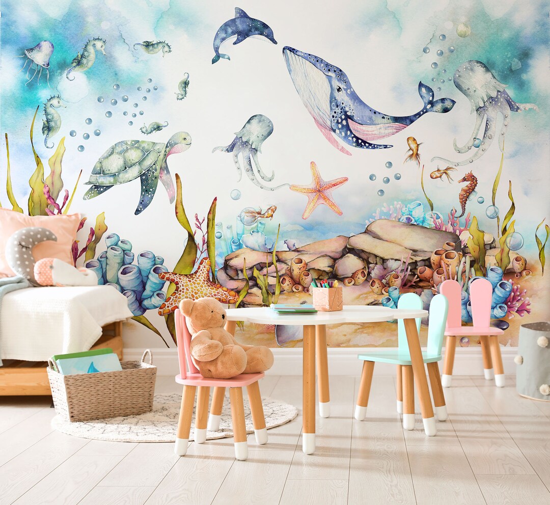 Sea Life Watercolor Wallpaper, Ocean Wallpaper With Cute Fish ...
