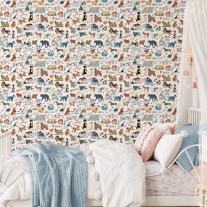 Colorful Dog Cartoon Doodle Wall Sticker | Kid Room Self-adhesive Peel ...