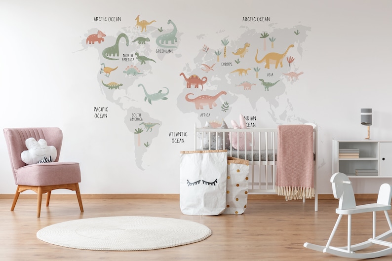 Dinosaur World Map Reusable Peel & Stick Dinosaur Wallpaper | Etsy