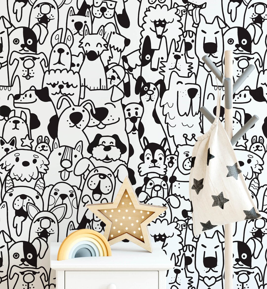 Dogs Wallpaper | Floral Dogs Custom Printed Removable Self Adhesive ...