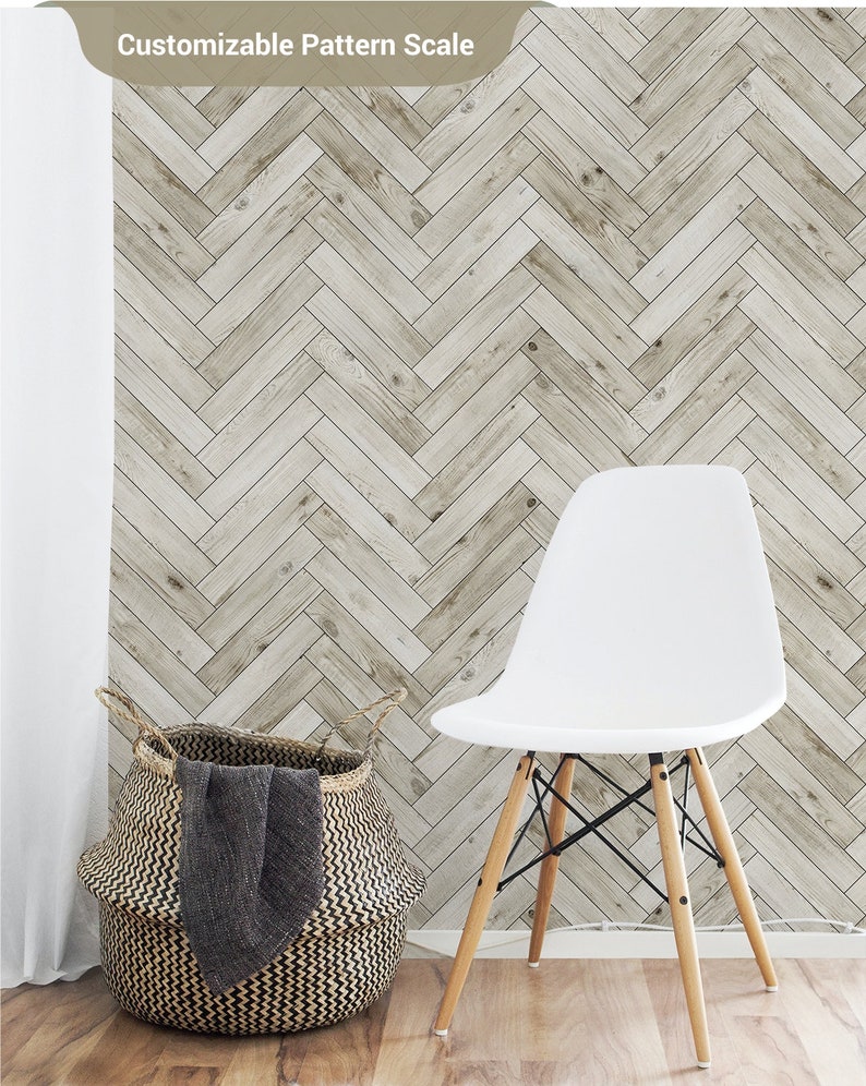 Rustic Wood Herringbone Wallpaper Chevron Wallpaper DIY Self - Etsy