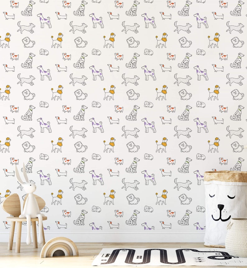 Puppy Dog Pattern Wallpaper for Kids Room, Dog Print Wallpaper Roll ...