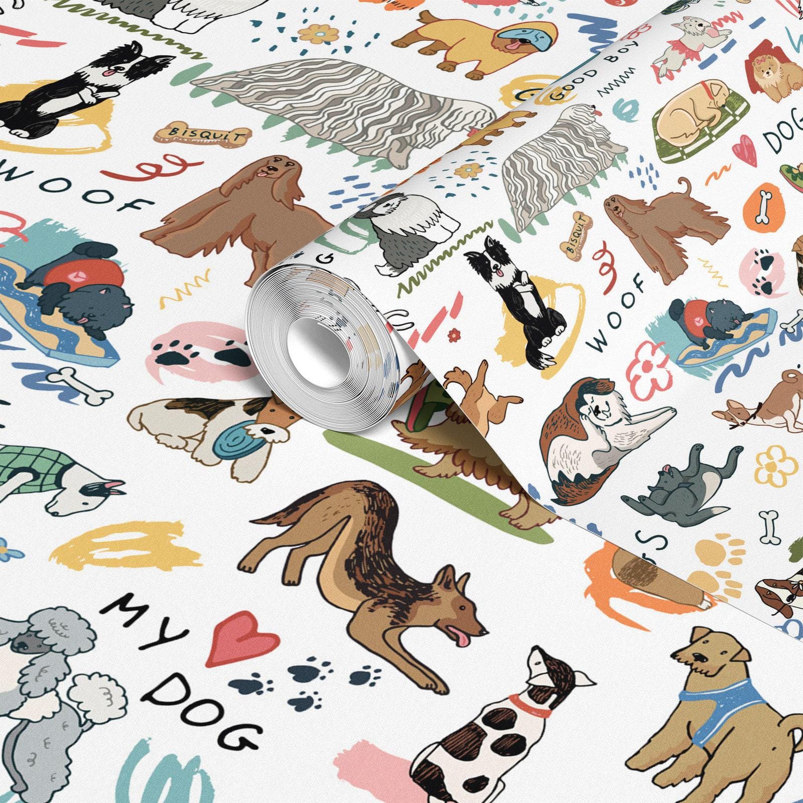Self-adhesive Dog Peel & Stick Wallpaper, Colorful Animal Pattern Wall ...