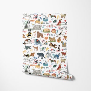 Colorful Dog Cartoon Doodle Wall Sticker | Kid Room Self-adhesive Peel ...