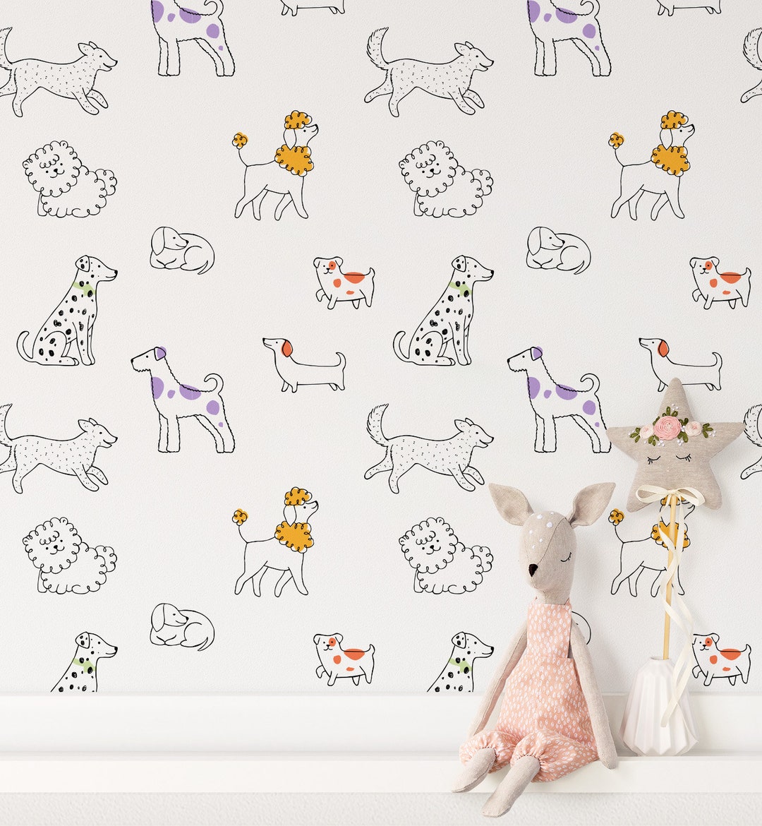 Puppy Dog Pattern Wallpaper for Kids Room, Dog Print Wallpaper Roll ...