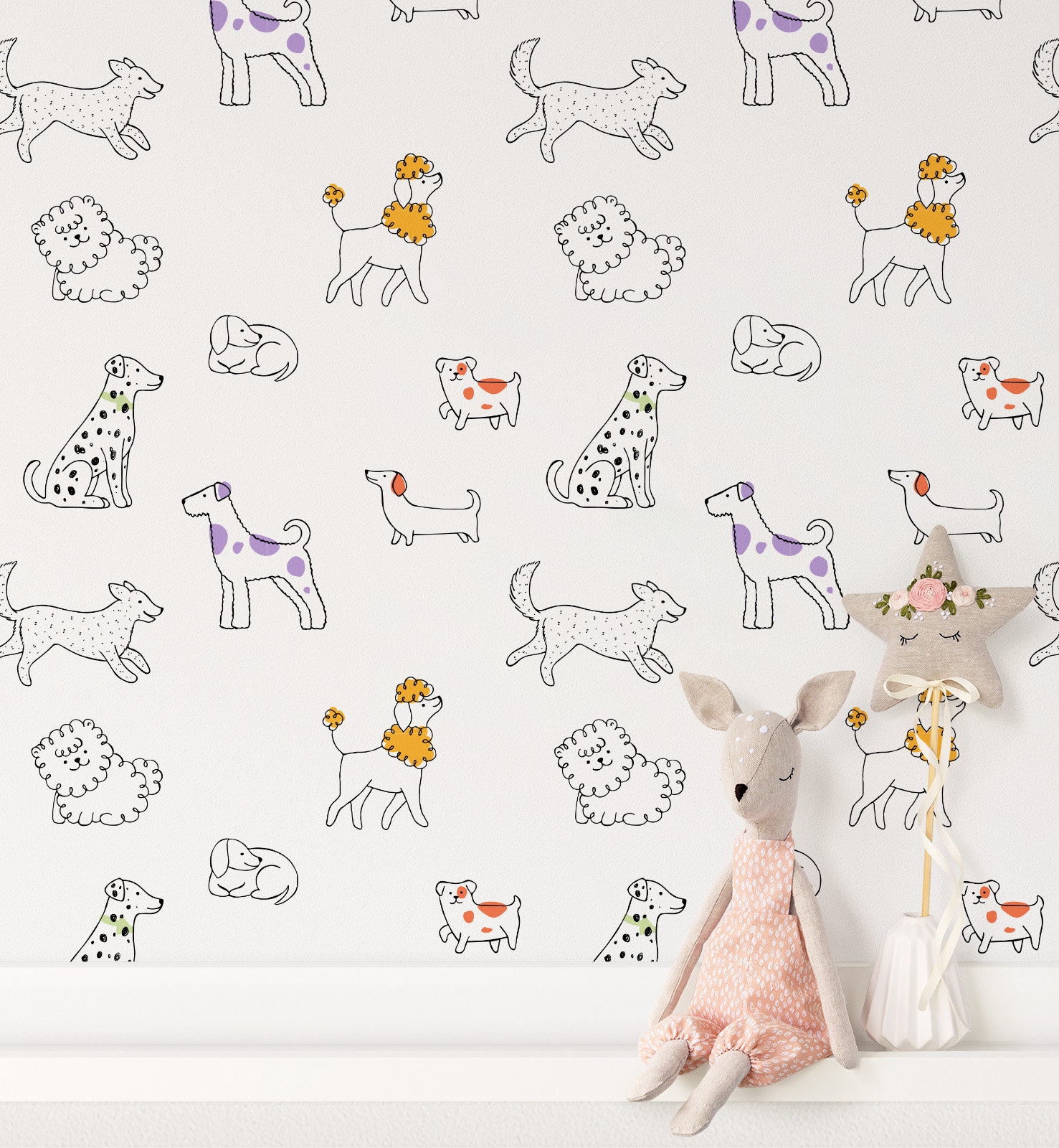 Puppy Dog Pattern Wallpaper for Kids Room, Dog Print Wallpaper Roll ...