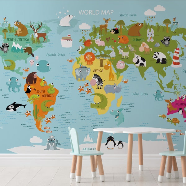 Peel and Stick Map Kids Room - Etsy