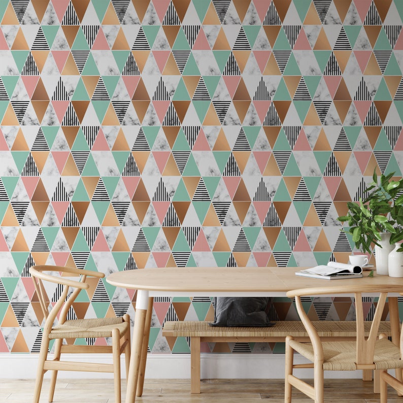 Mod Triangles Wallpaper Mid Century Modern Peel and Stick - Etsy