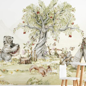 Jungle Paradise Kids Safari Animal Wallpaper | Watercolor Forest ...