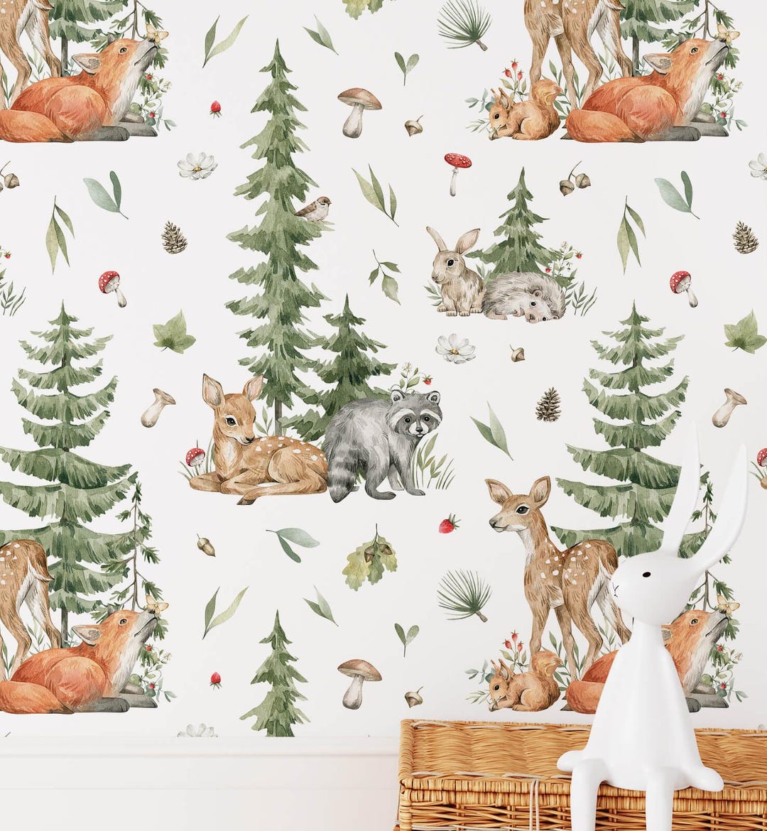 Woodland Animal Forest Theme | Room Decor Peel and Stick Wallpaper ...