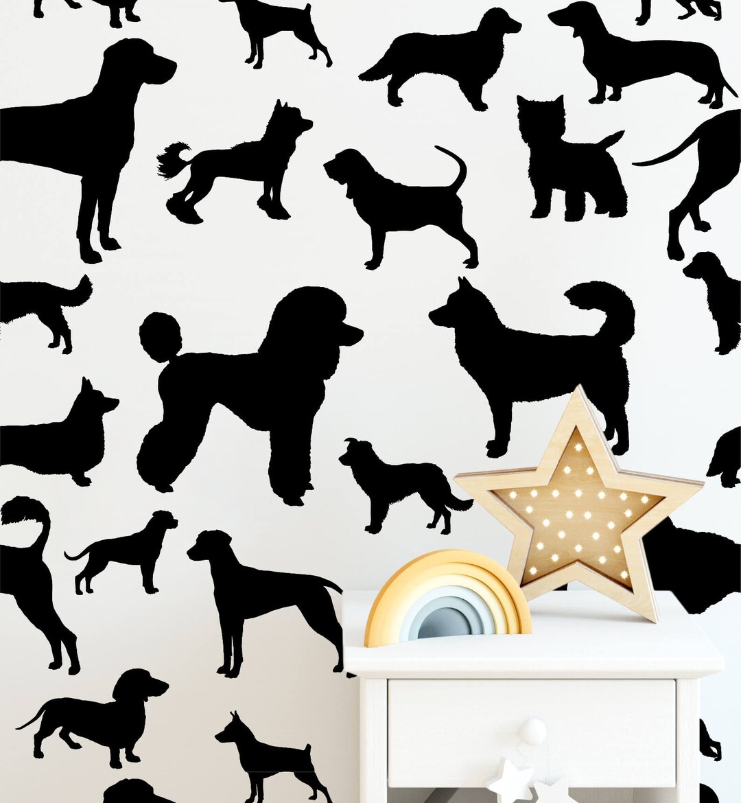 Black Dog Decals Minimal Animal Wallpaper Peel and Stick Dog Wallpaper ...