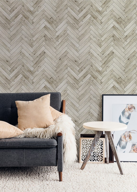 Rustic Wood Herringbone Wallpaper Chevron Wallpaper DIY Self - Etsy