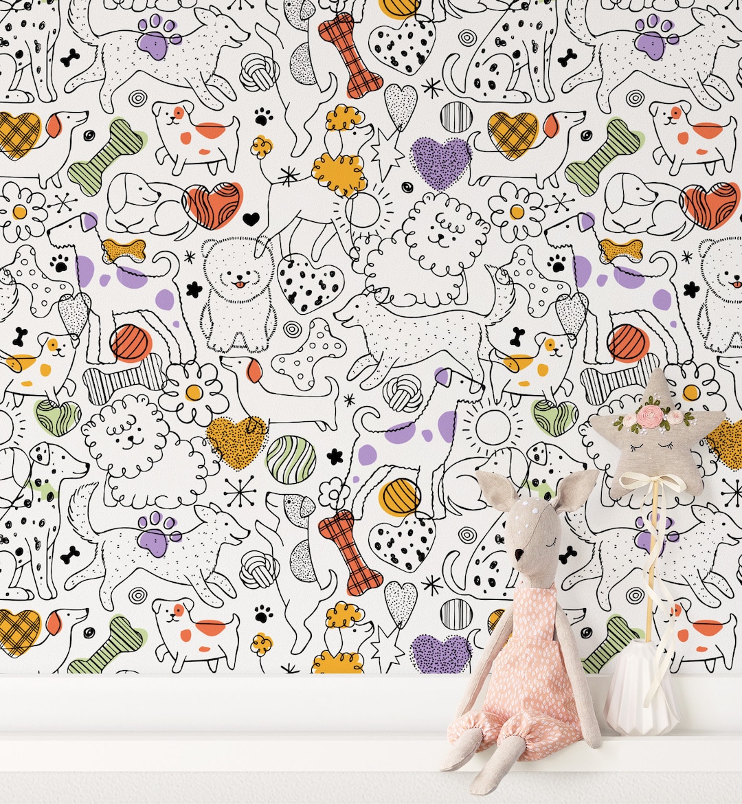Dog Print Wallpaper, Removable Peel and Stick Pattern or Paste the Wall ...