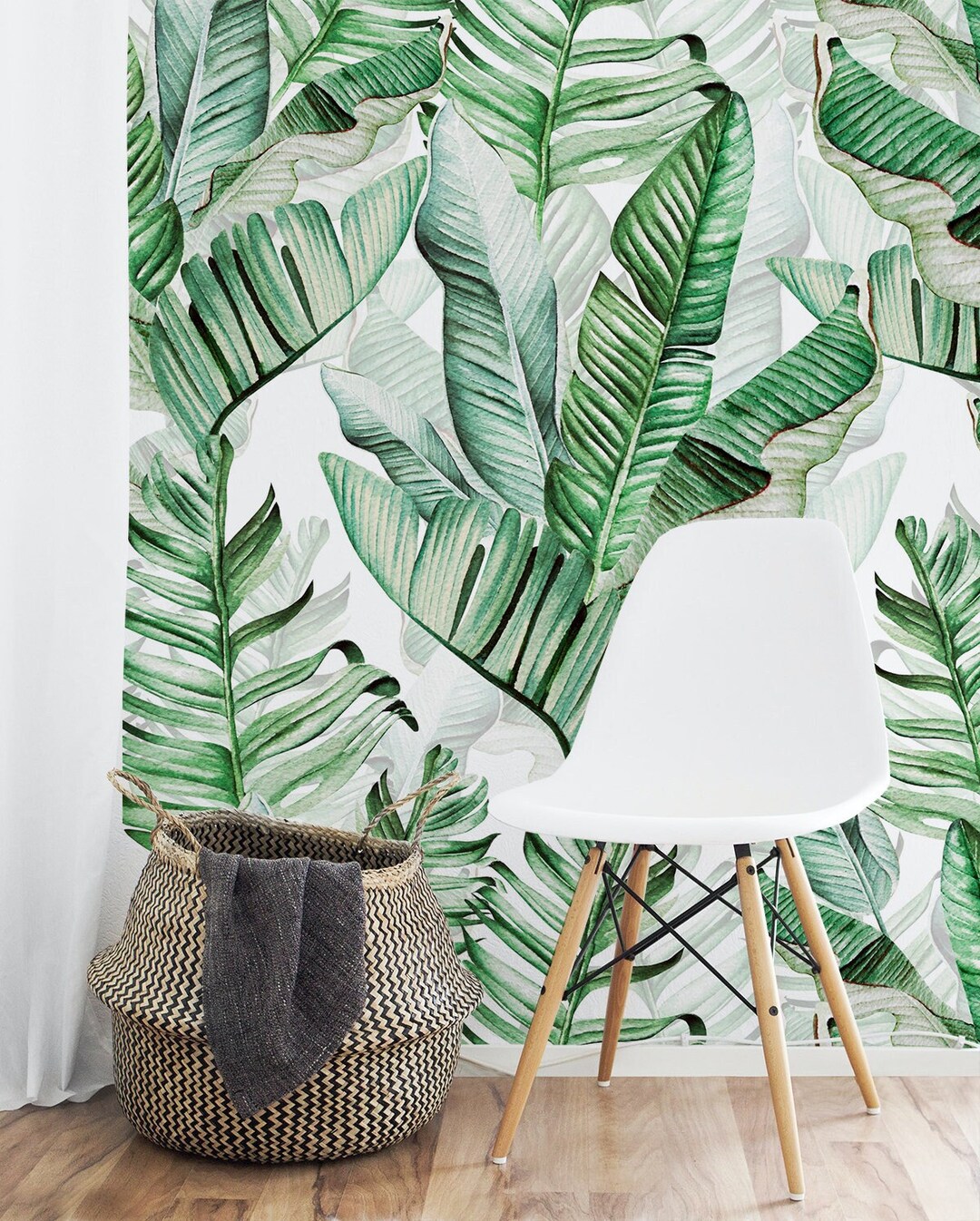 White Large Leaf Background Watercolor Tropical Wallpaper, Exotic ...