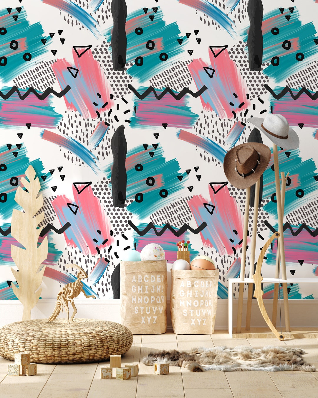 Vibrant Blue Wallpaper, Retro Funky Wallpaper, Vintage 80s Style ...