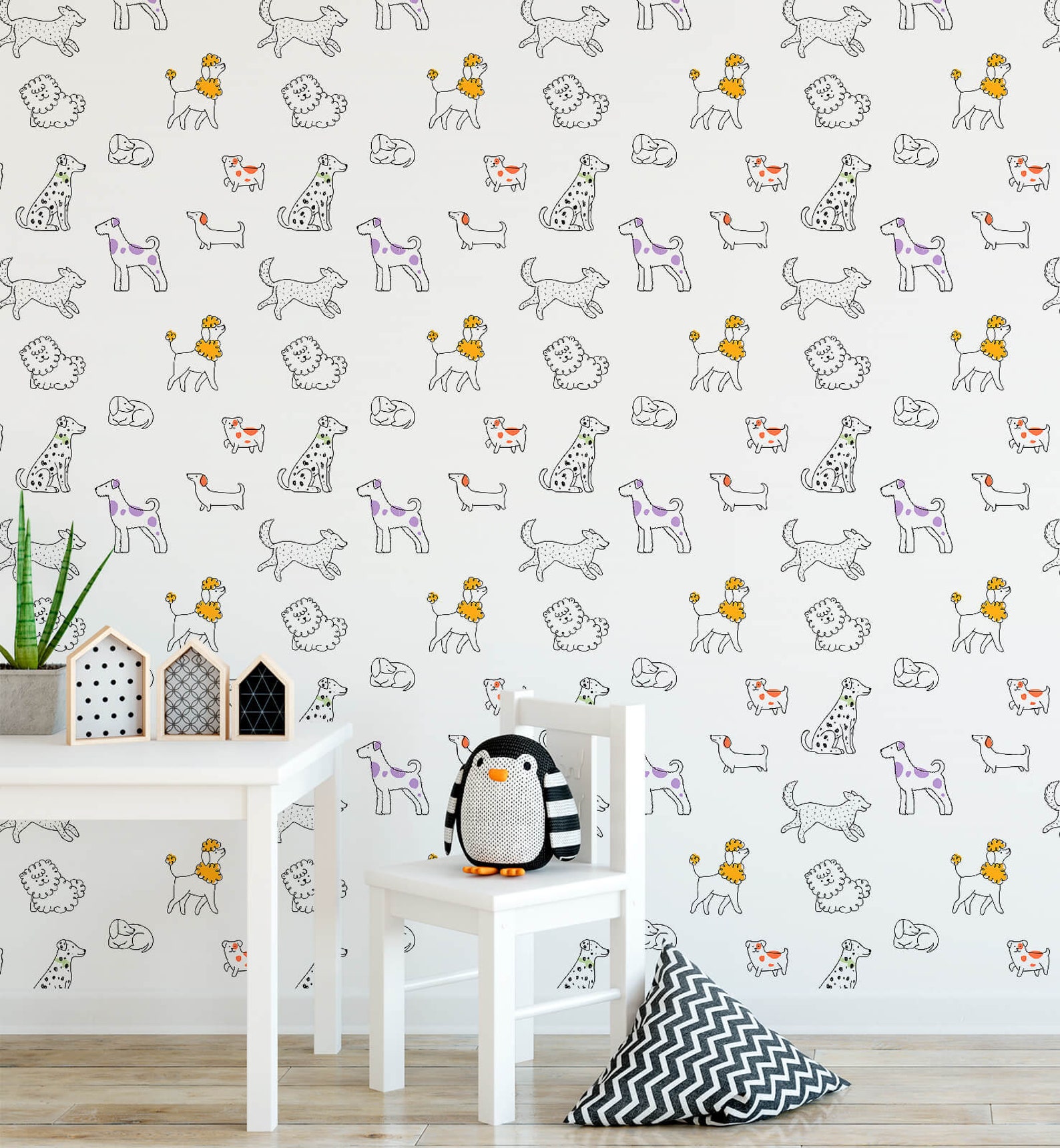 Puppy Dog Pattern Wallpaper for Kids Room, Dog Print Wallpaper Roll ...