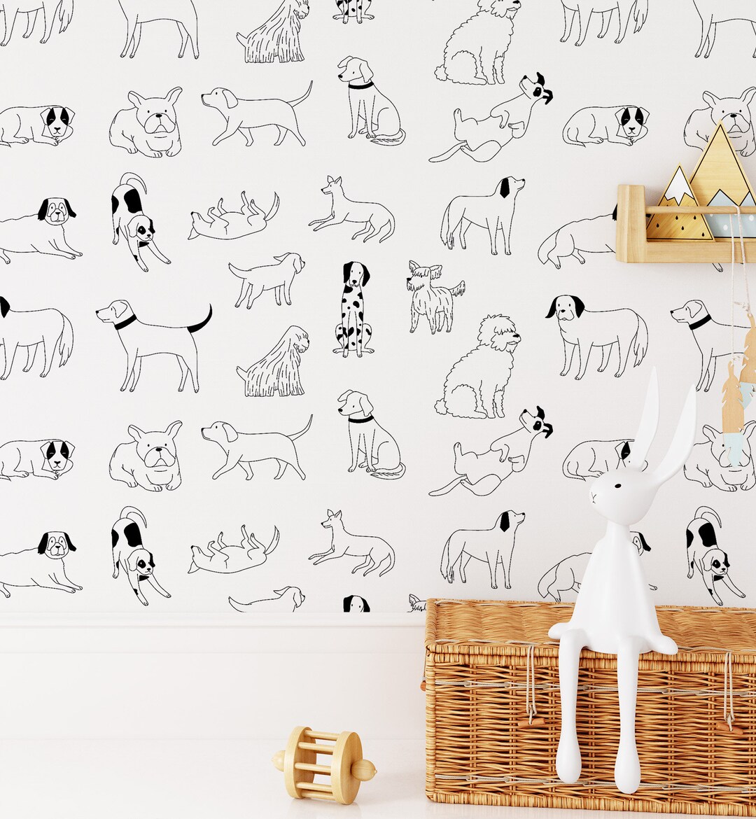 Mixed Breeds Dog Wallpaper, Peel and Stick Puppy Wallpaper, Removable ...