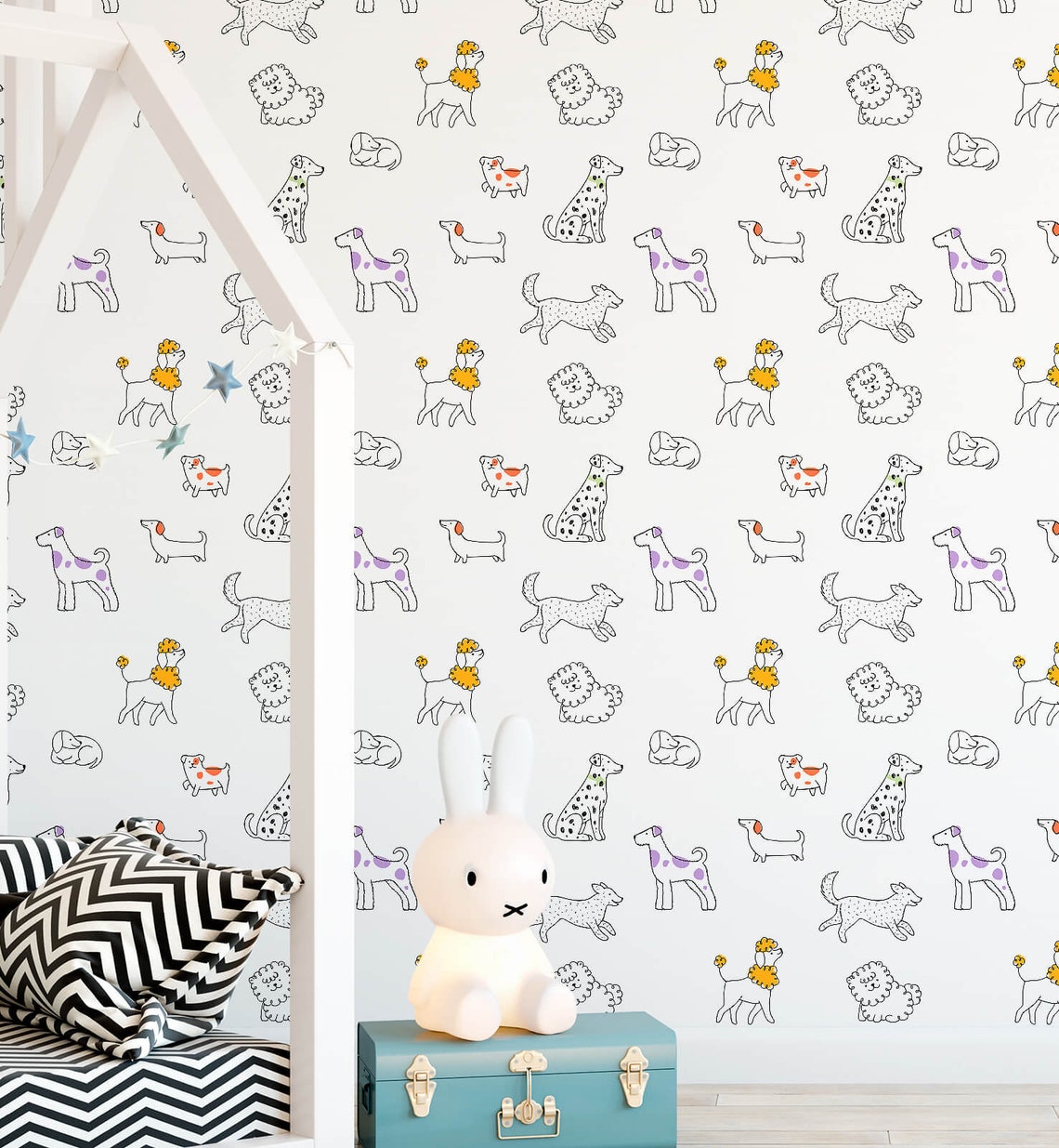 Puppy Dog Pattern Wallpaper for Kids Room, Dog Print Wallpaper Roll ...