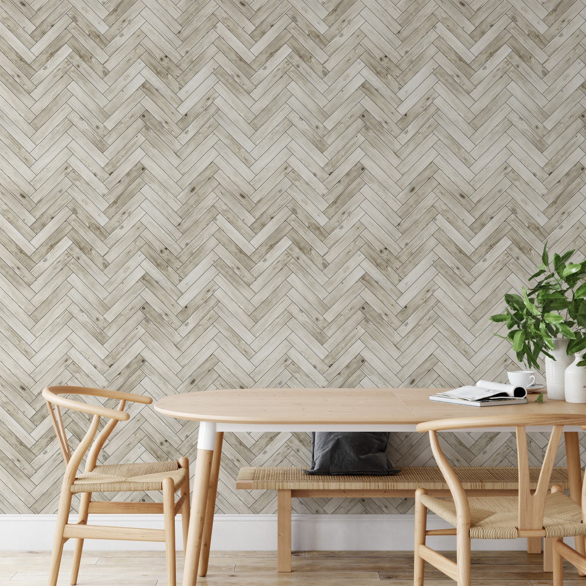 Rustic Wood Herringbone Wallpaper Chevron Wallpaper DIY Self - Etsy