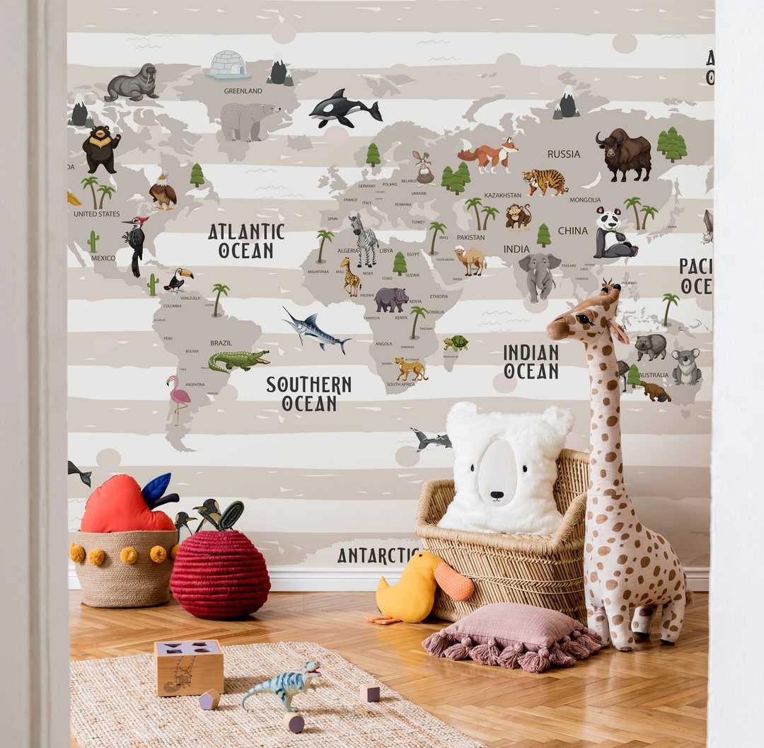 Adventure World Map Peel and Stick Wallpaper | Blue Sky Educational ...