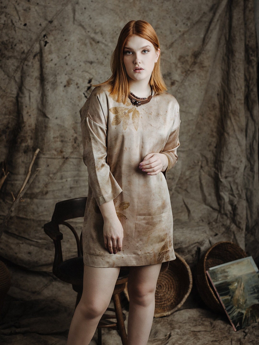 Eco Printed Silk Dress, Plant Dyed Silk Dress, Ready to Ship Simple ...