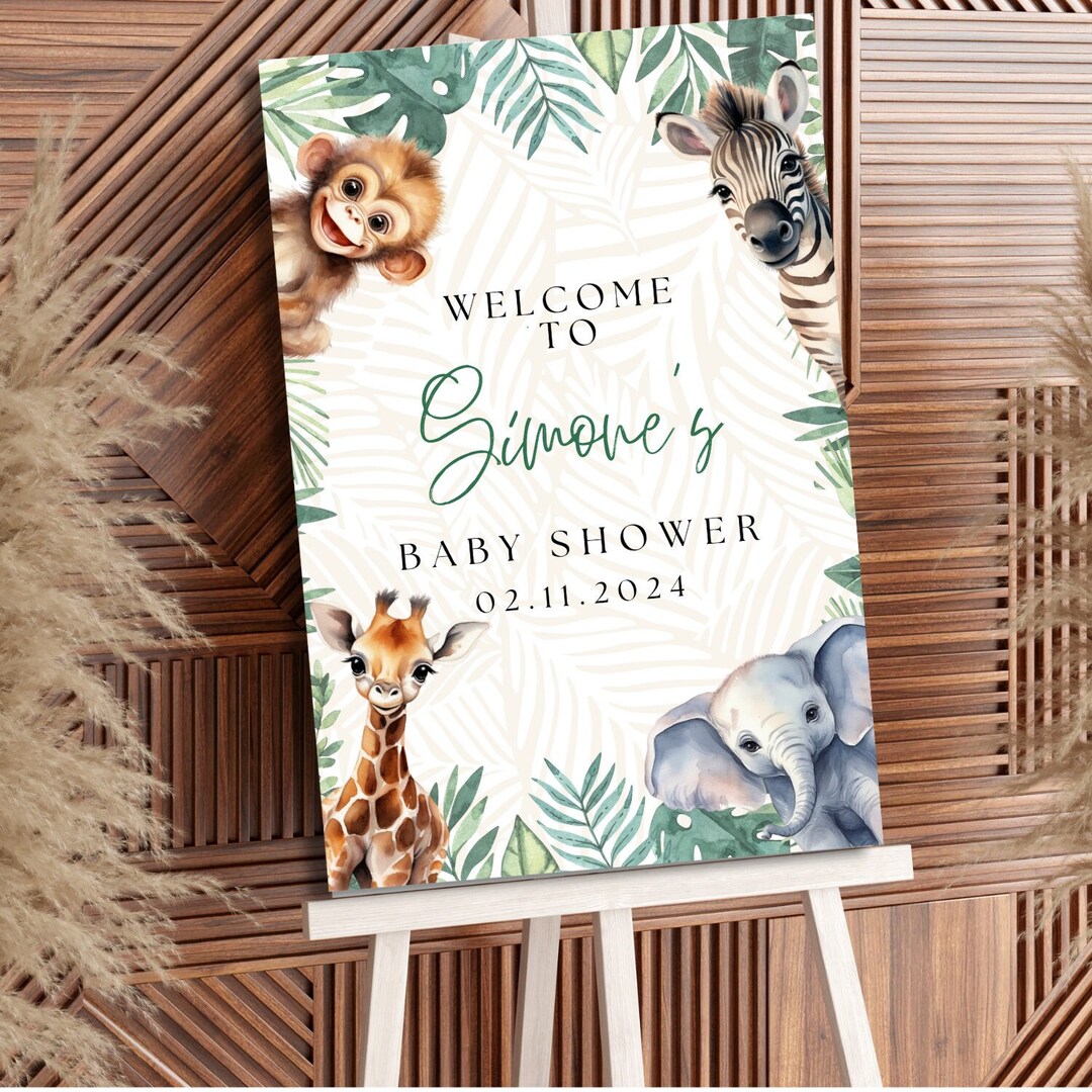 Editable Jungle Baby Shower Welcome Sign Template, Neutral Baby Shower ...
