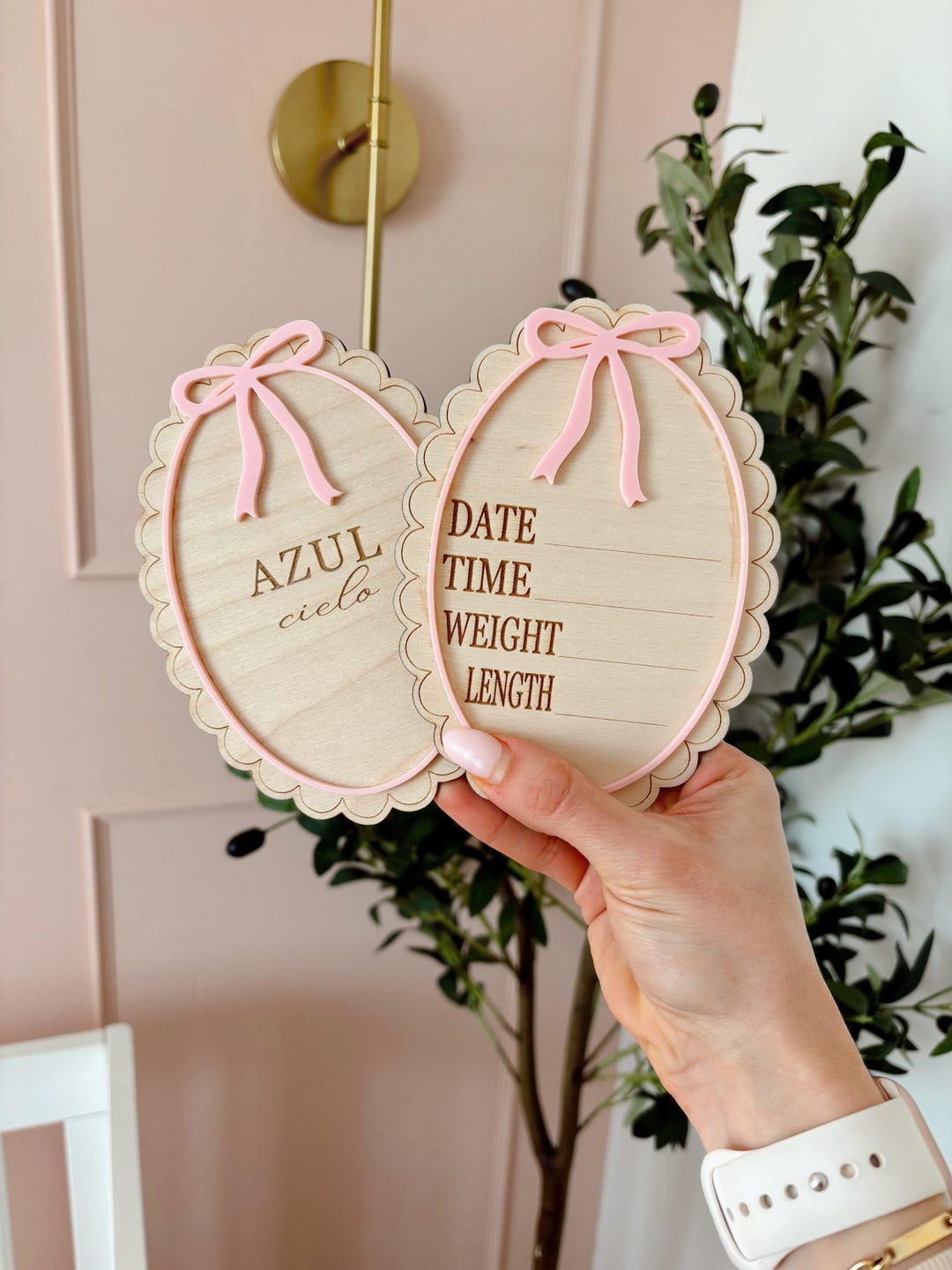 Bow Birth Announcement Sign Girl Birth Sign Wood Name Sign for Photo ...