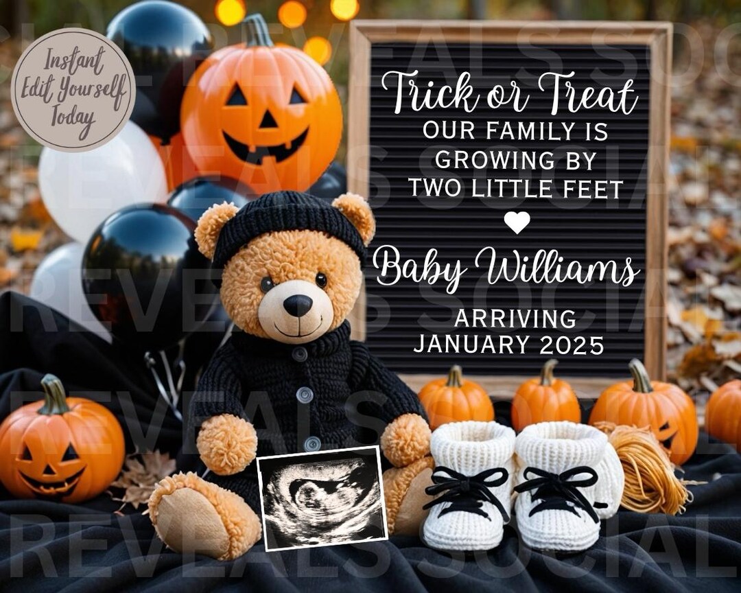 Halloween Digital Pregnancy Announcement Photo Reveal for Editable ...