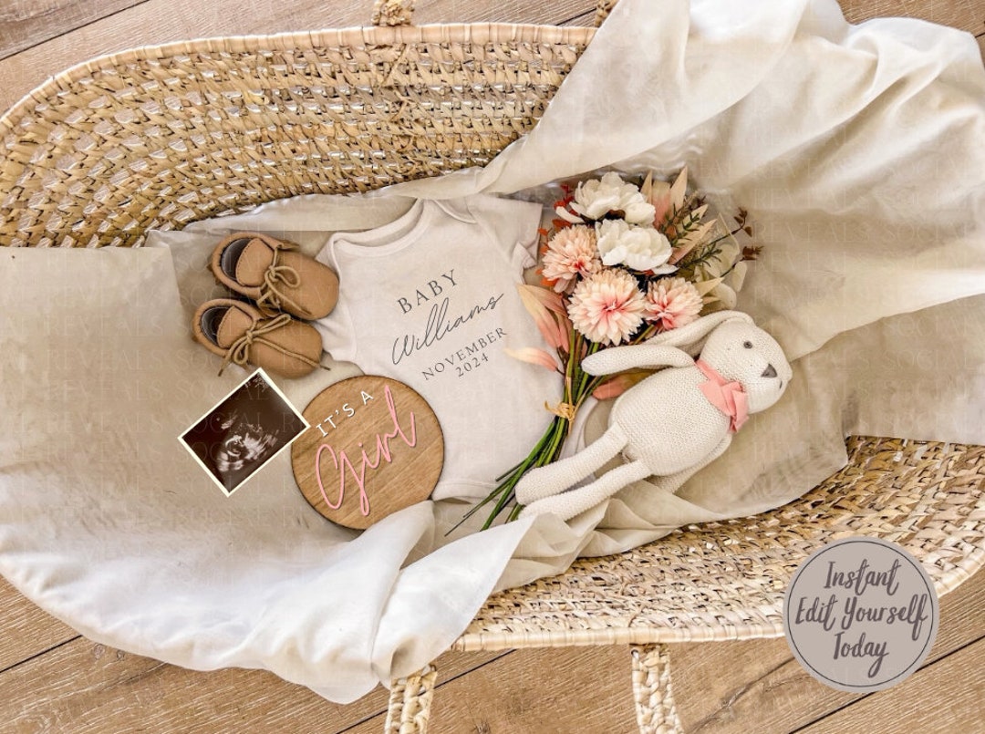 Girl Digital Pregnancy Announcement for Social Media. Editable It's A ...