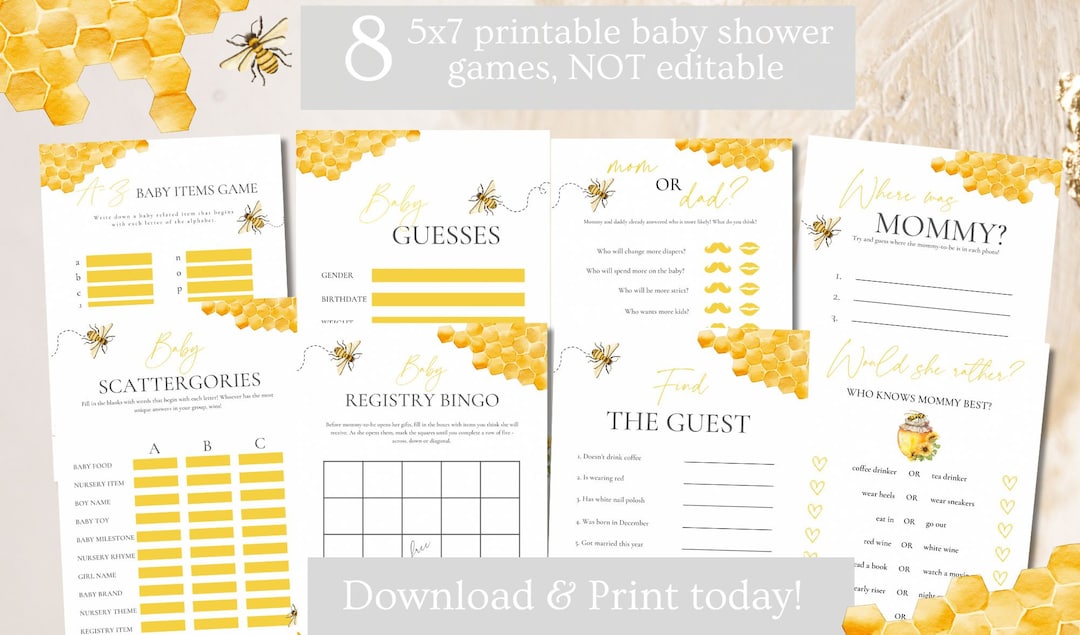 Bee Baby Shower Games Bundle. Mommy to Bee Instant Download Games for ...