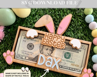 Cute Bunny Money Holder Easter Basket Name Tags Laser Cut Digital File ...